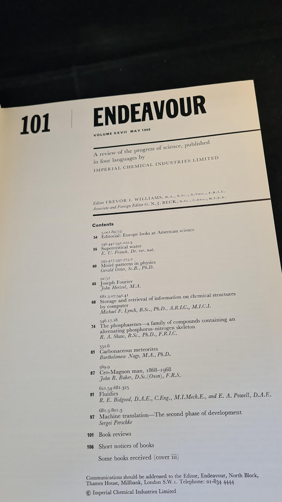 Endeavour Volume XXVII Number 101 May 1968 – Richard Dalby's Library