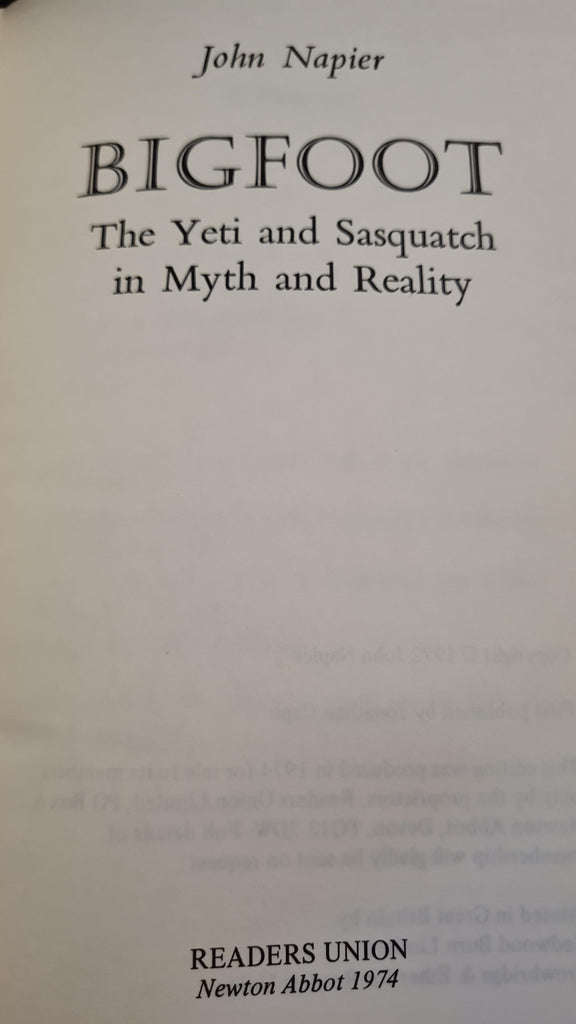 John Napier - Bigfoot, The Yeti & Sasquatch in Myth & Reality, Readers – Richard Dalby's Library