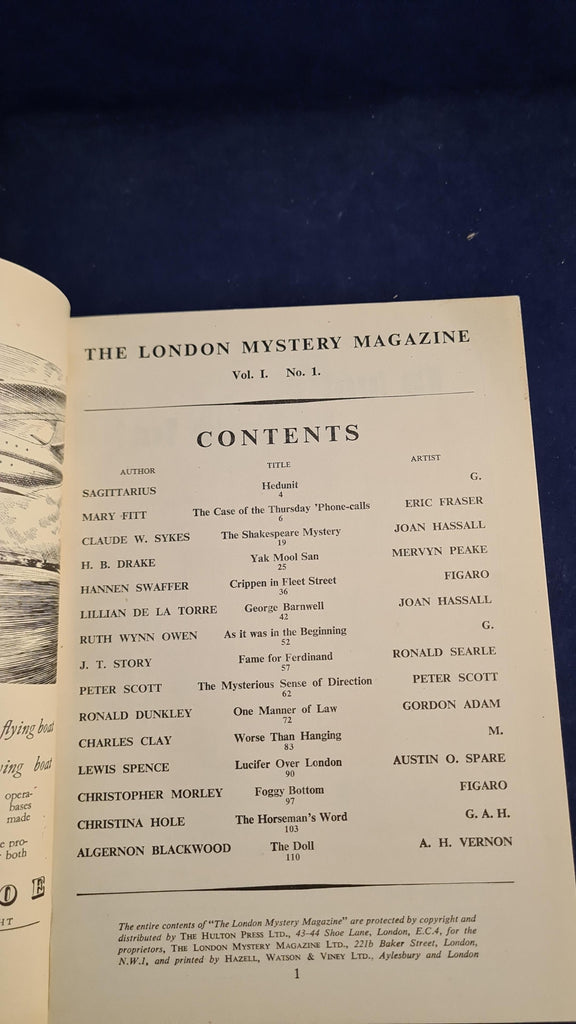 London Mystery Magazine Volume 1 Number 1, Algernon Blackwood, Ronald ...