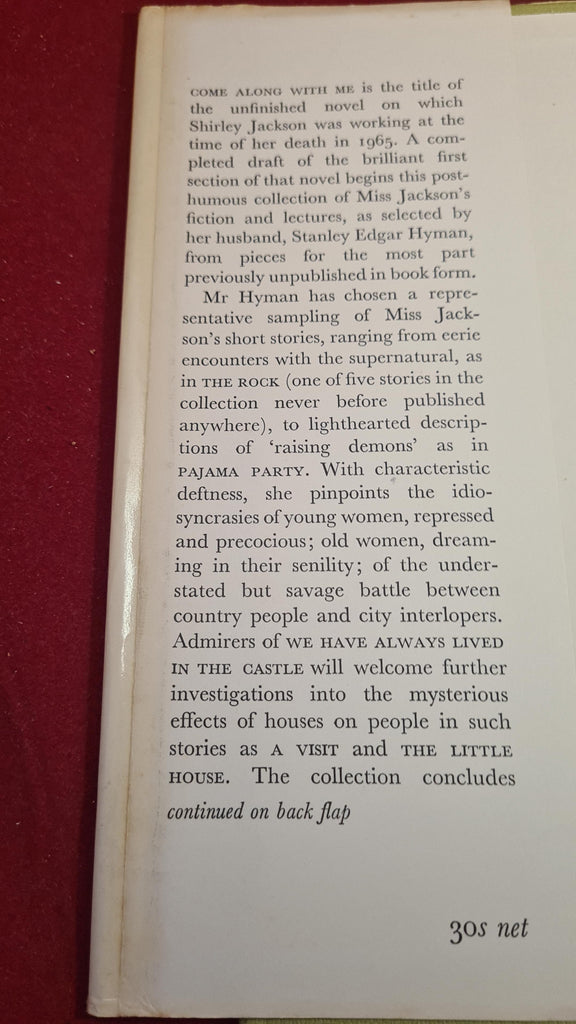 Shirley Jackson - Come Along With Me, Michael Joseph, 1968 – Richard ...