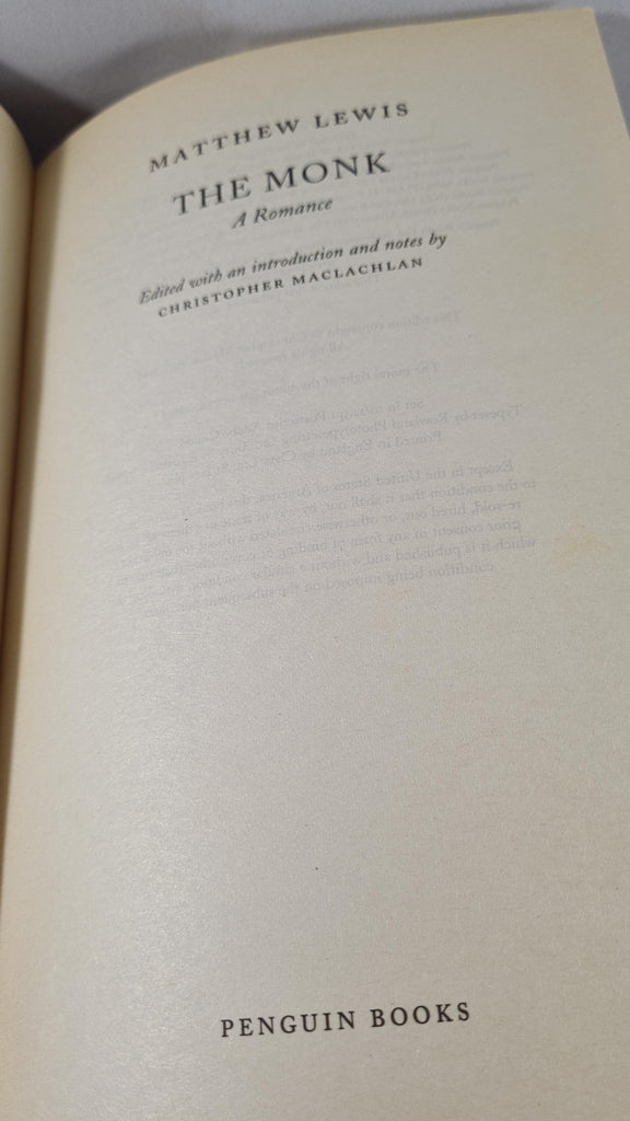Matthew Lewis - The Monk, Penguin Classics, 1998, Paperbacks – Richard Dalby's Library