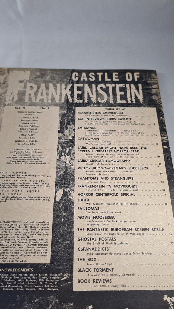 Castle Of Frankenstein Volume 3 Number 1, 1966, Gothic Castle Publishi ...