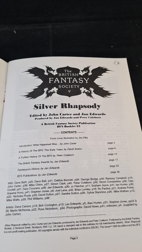 Silver Rhapsody British Fantasy Society Booklet 23 1996 – Richard Dalby ...