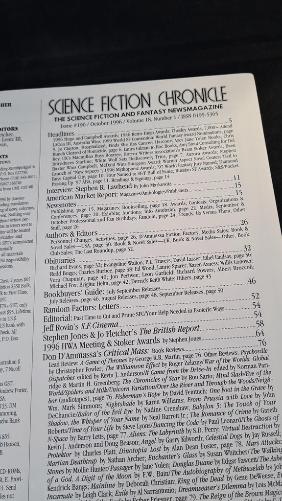 Science Fiction Chronicle October 1996 Issue 190 – Richard Dalby's Library