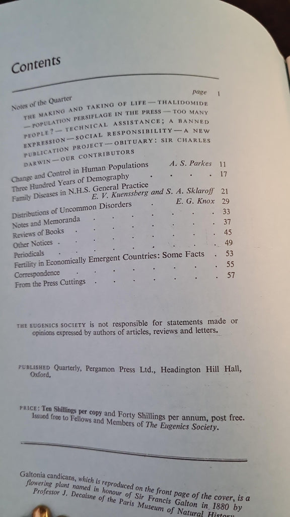 The Eugenics Review Volume 55 Number 1 April 1963, Pergamon Press ...