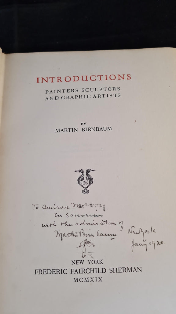 Martin Birnbaum - Introductions, Sherman, 1919, First Edition, Inscrib ...