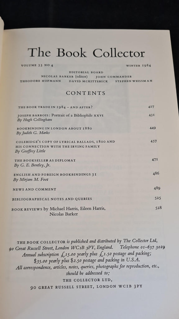 The Book Collector Volume 33 Number 4 Winter 1984 – Richard Dalby's Library