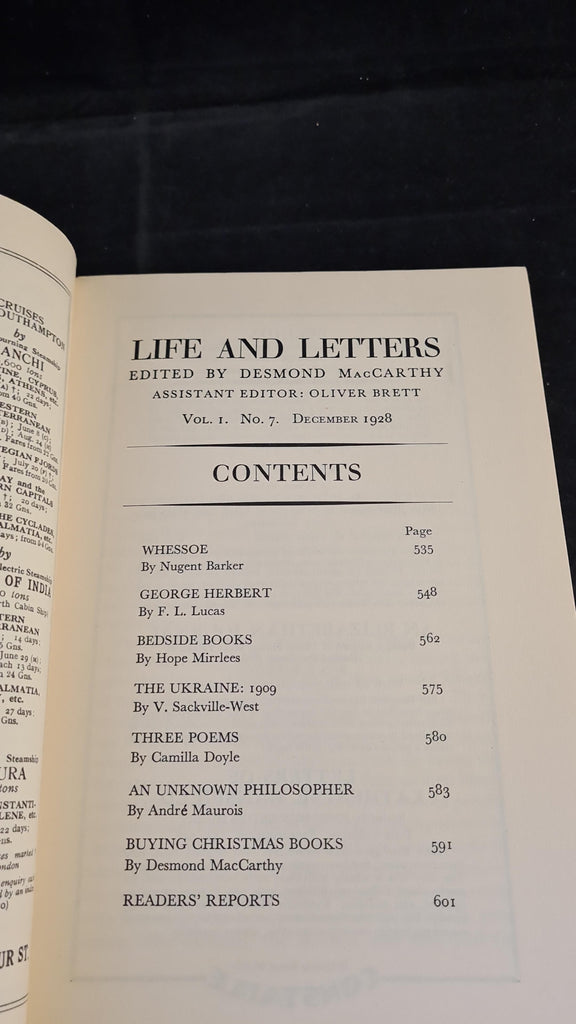 Desmond MacCarthy - Life and Letters Volume I Number 7 December 1928 ...