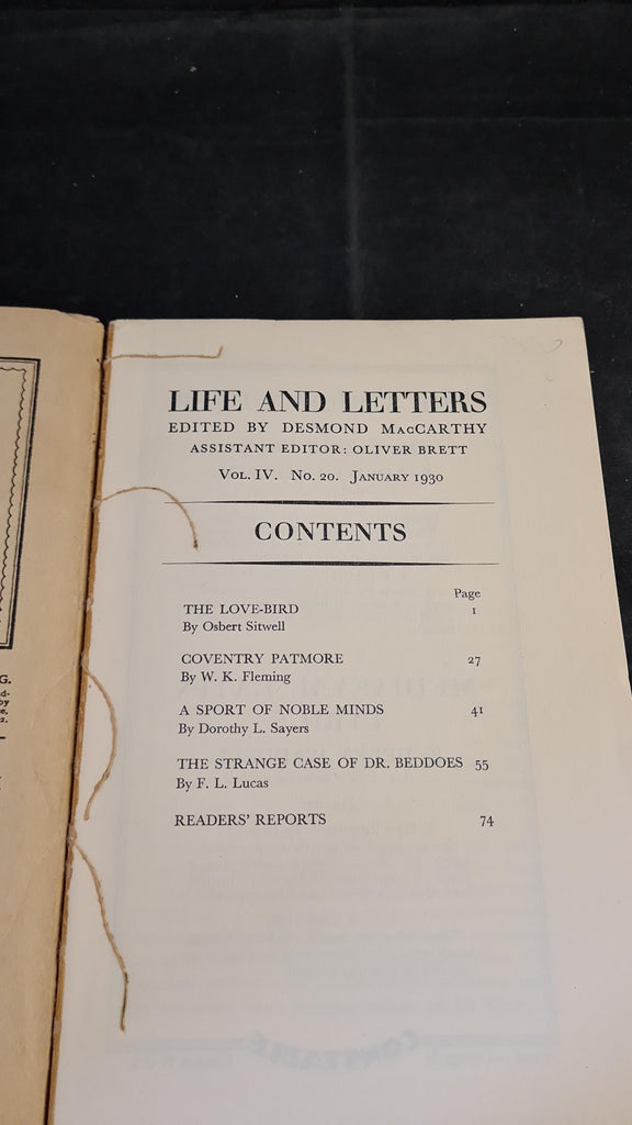 Desmond MacCarthy - Life and Letters Volume IV Number 20 January 1930 ...