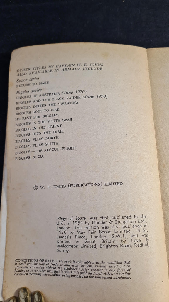 Captain W E Johns - Kings of Space, Armada Books, 1970, Paperbacks ...