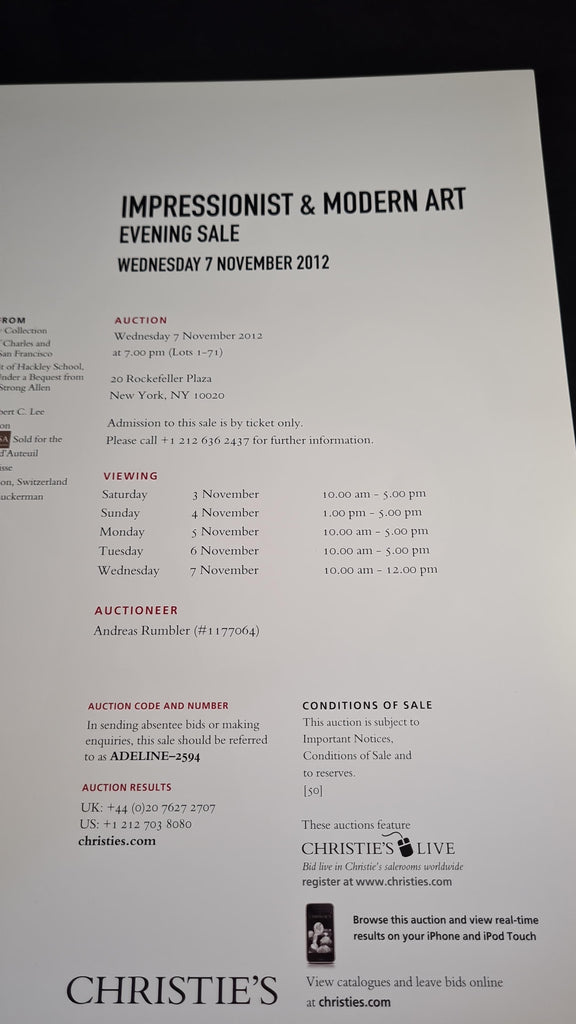 Christie's 7 November 2012, Impressionist & Modern Art, New York ...