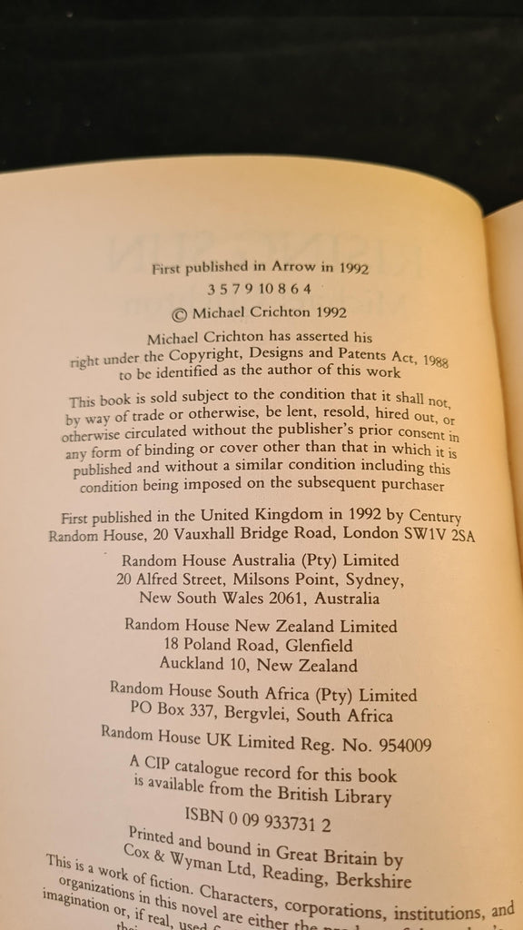 Michael Crichton - Rising Sun, Arrow Books, 1992, Paperbacks – Richard ...