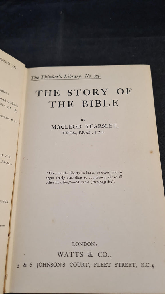 Macleod Yearsley - The Story of The Bible, Watts & Co. 1936 – Richard ...