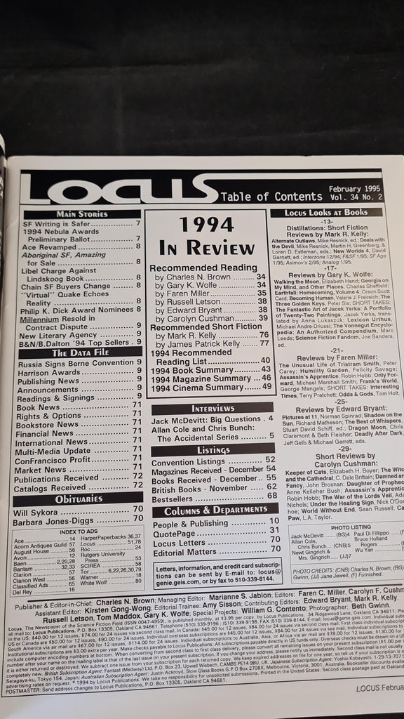 Charles N Brown - Locus Magazine February 1995 Issue 409 Volume 34 Num ...
