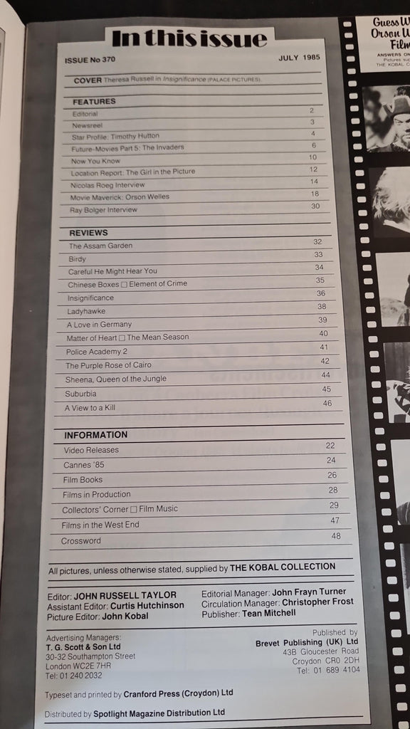 Films and Filming Magazine Issue Number 370, July 1985 – Richard Dalby ...