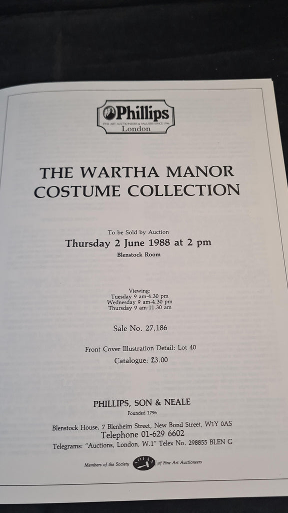 Wartha Manor Costume Collection 2 June 1988, Phillips, Son & Neale ...