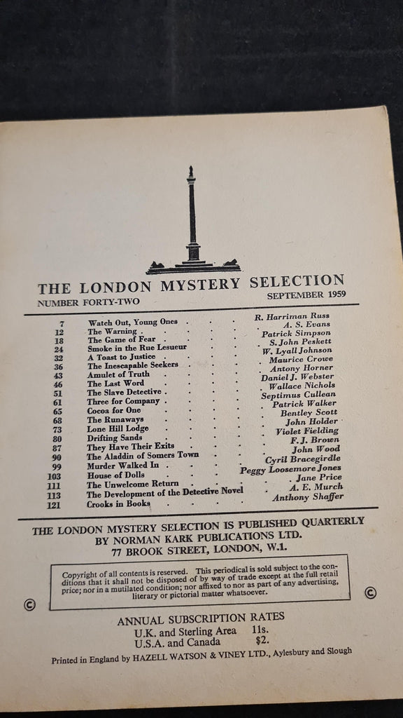 London Mystery Magazine Number 42 September 1959 – Richard Dalby's Library
