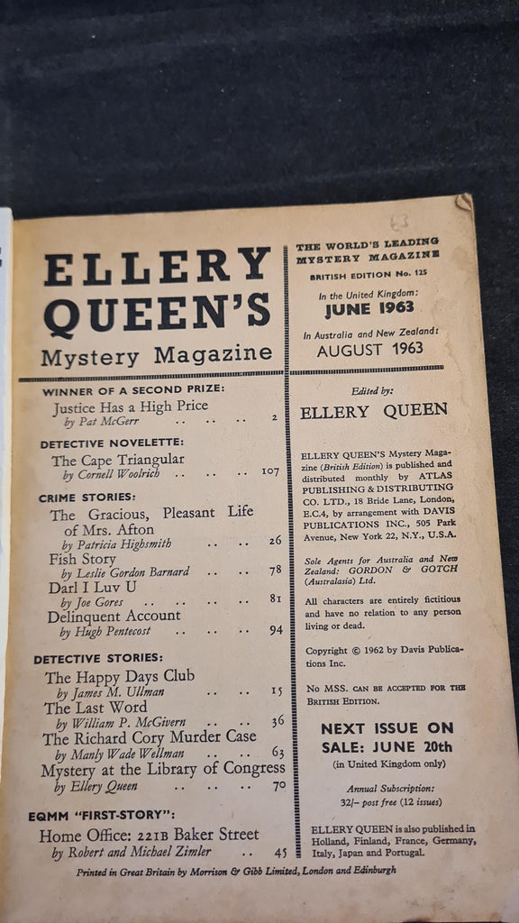 Ellery Queen's Mystery Magazine Number 125 June 1963, British Edition ...