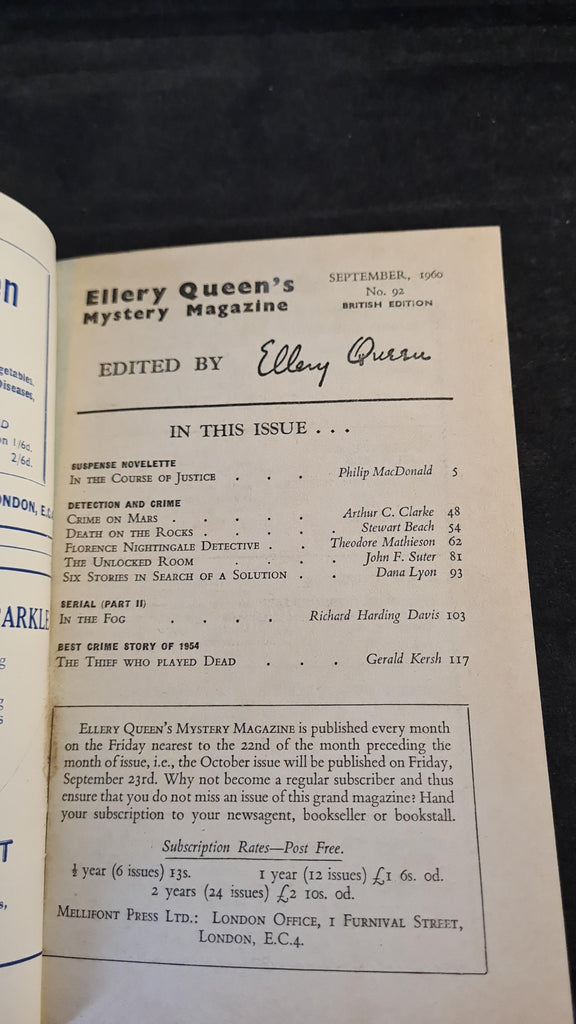 Ellery Queen's Mystery Magazine Number 92 September 1960, British Edit ...