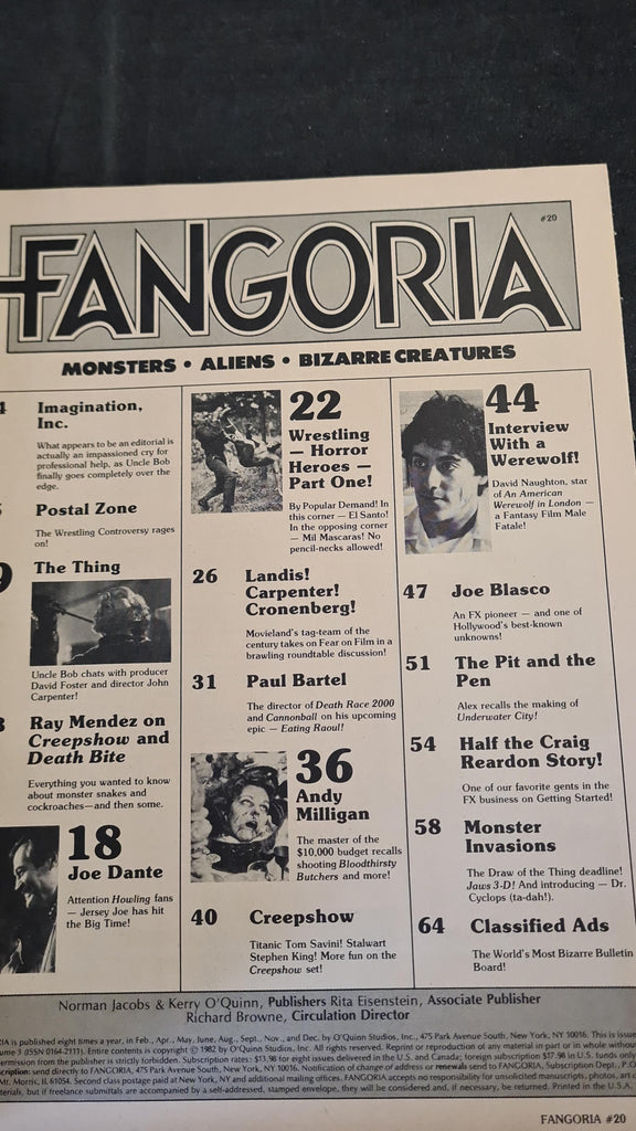 Fangoria Magazine Issue 20 Volume 3 c1982, O'Quinn Studios – Richard ...