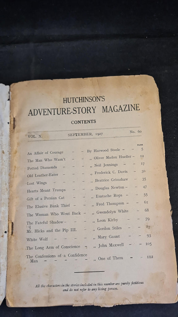Hutchinson's Adventure Story Magazine Volume X Number 60 September 192 ...