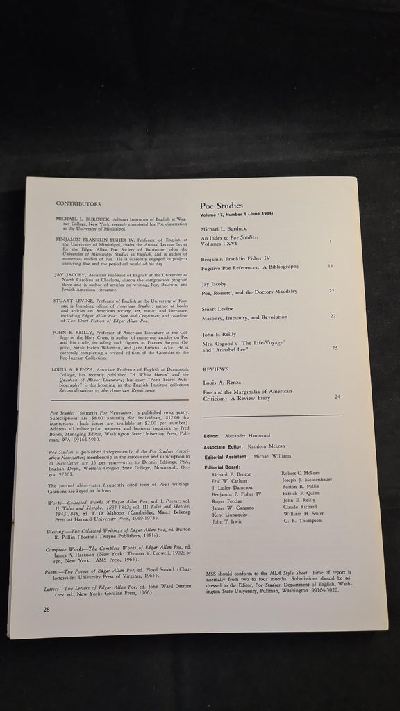 Poe Studies Volume 17 Number 1 June 1984 – Richard Dalby's Library