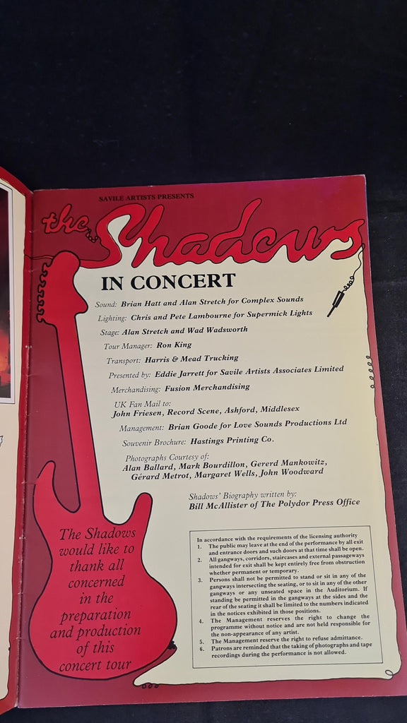 Shadows in Concert 17th July 1982, Savile Artists – Richard Dalby's Library