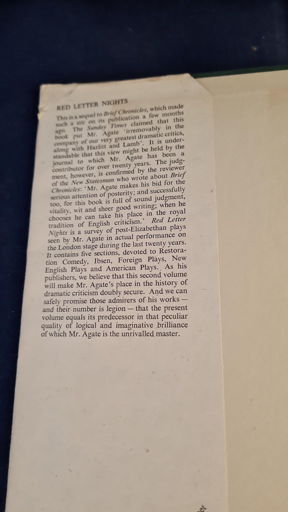 James Agate - Red Letter Nights, Jonathan Cape, 1944, First Edition ...