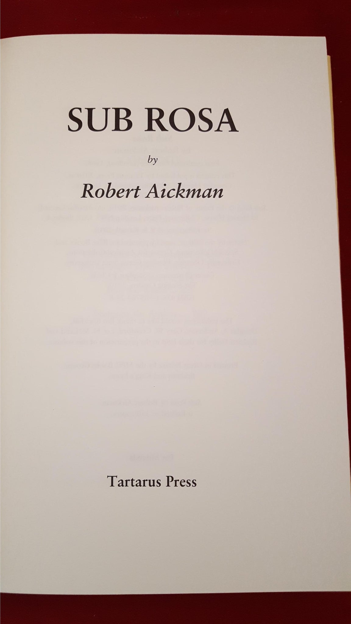 Robert Aickman - Sub Rosa, Tartarus Press, 2010, 1st Edition, Limited ...