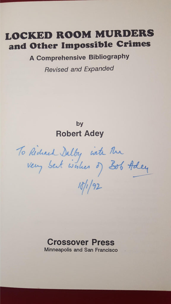 Robert Adey - Locked Room Murders, Crossover, 1991, Signed, Inscribed ...