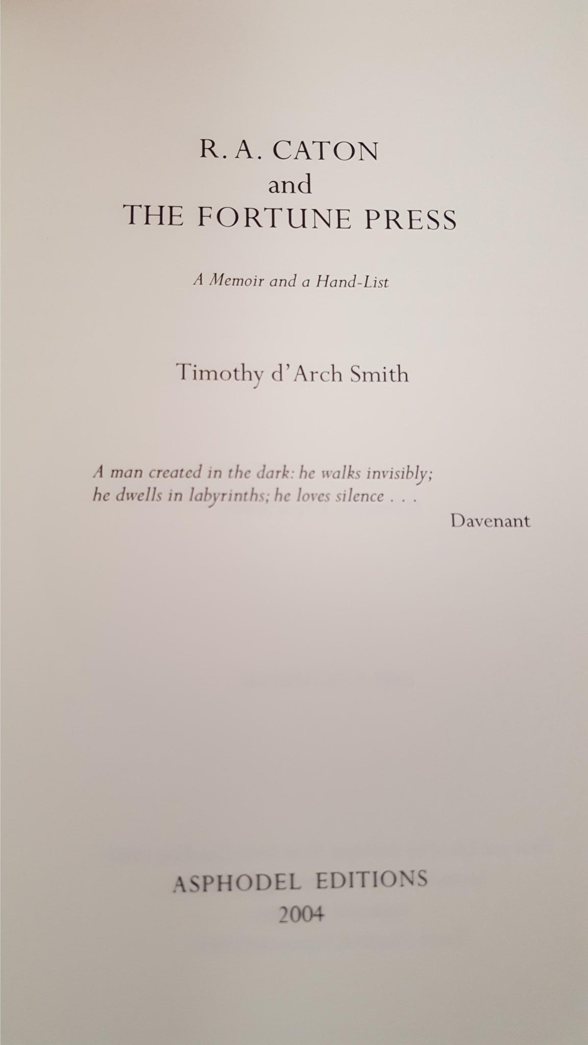 Timothy d'Arch Smith - R A Caton and The Fortune Press, Asphodel Editi ...