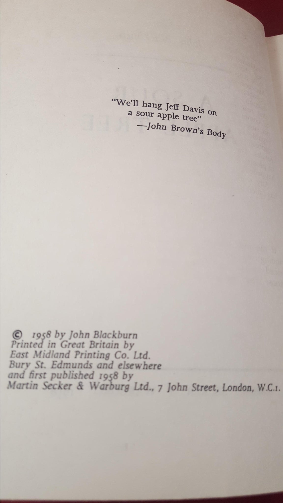 John Blackburn - A Sour Apple Tree, Secker & Warburg, 1958, First Edit ...