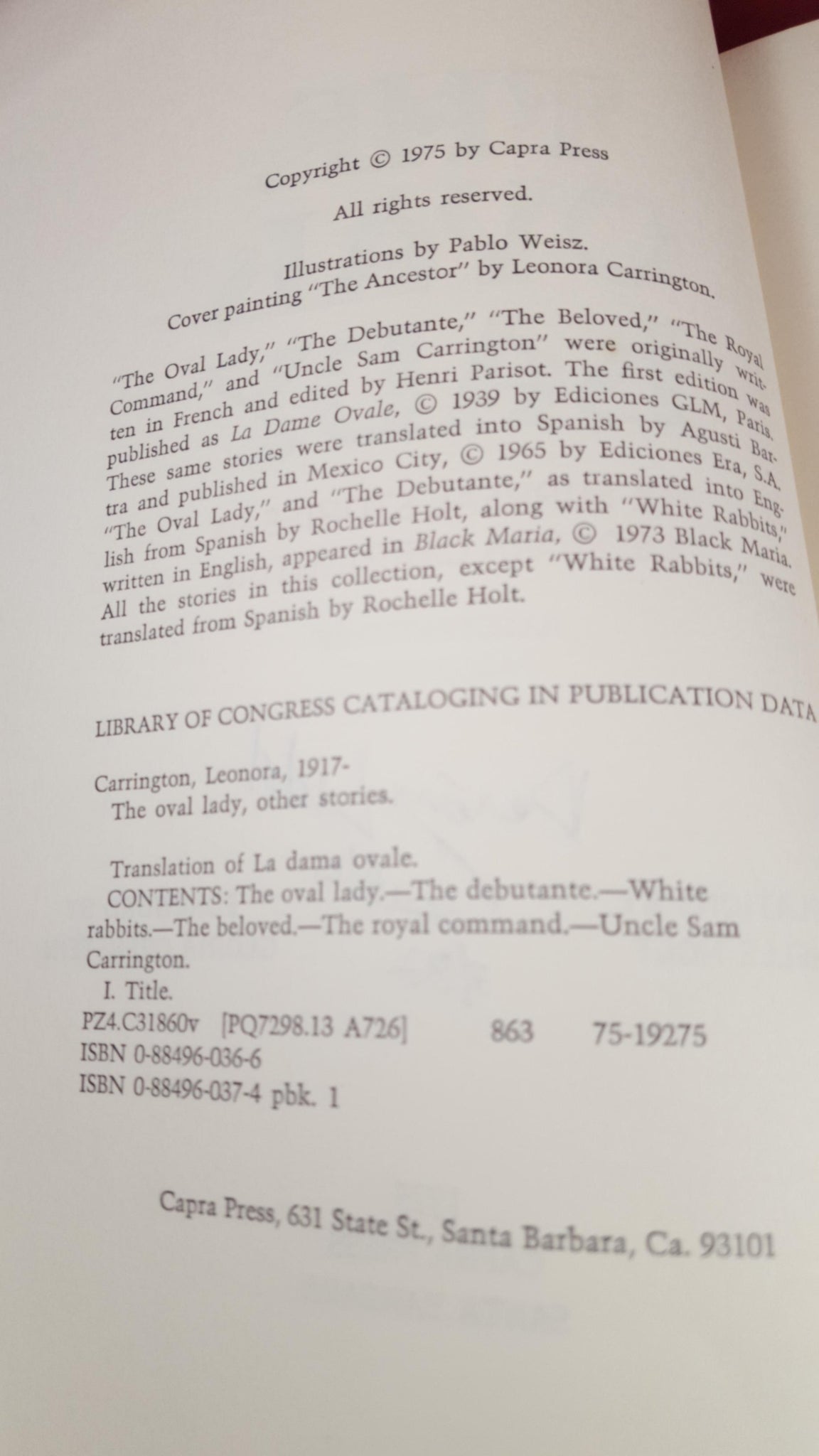 Leonora Carrington - The Oval Lady, Capra Press, 1975, Surreal Stories ...