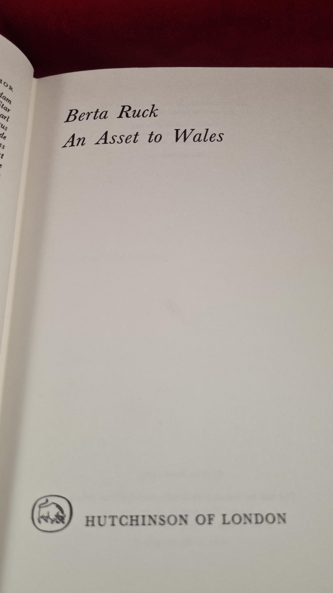 Berta Ruck - An Asset to Wales, Hutchinson, 1970 – Richard Dalby's Library