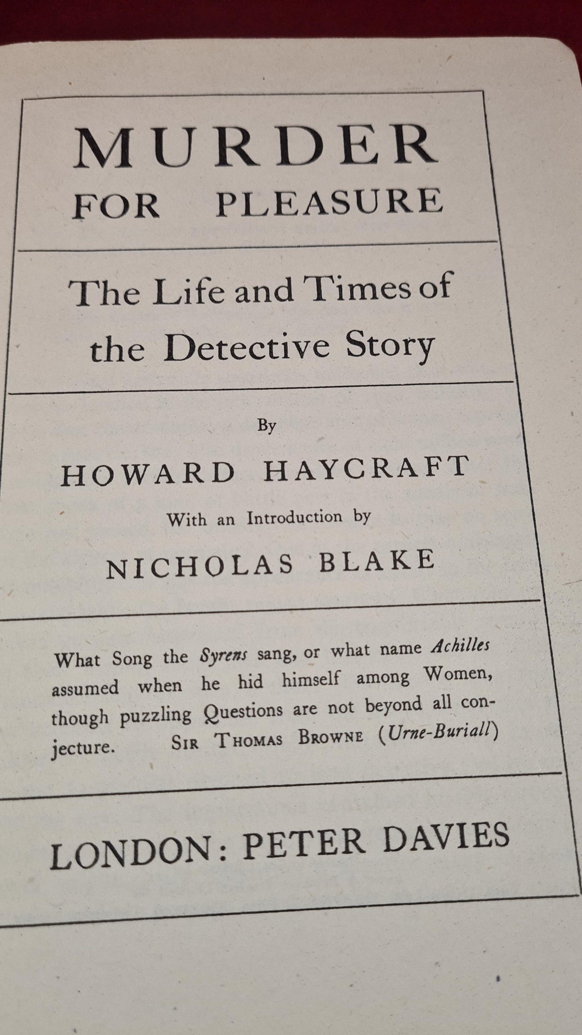 Howard Haycraft - Murder For Pleasure, Peter Davies, 1942, First Editi ...