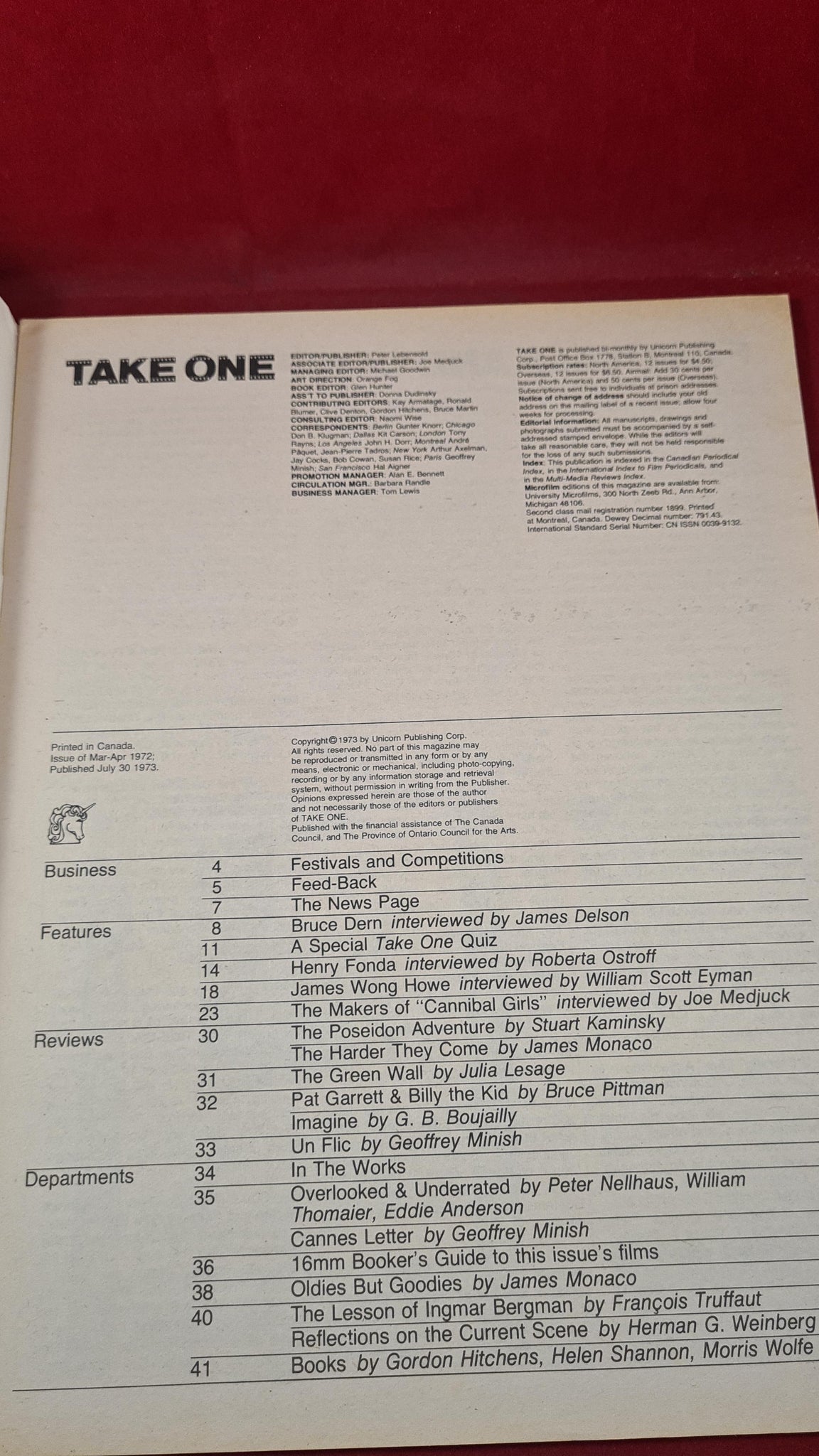 Take One Magazine Volume 3 Number 10 March-April 1972 – Richard Dalby's ...