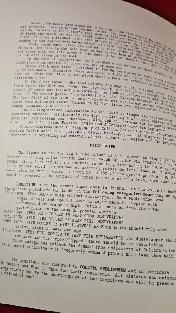 Collins Crime Club Number 1 - A Checklist of the First Editions, Limit ...
