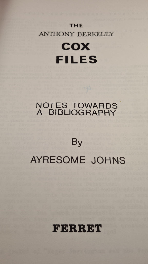 Ayresome Johns - The Anthony Berkeley Cox Files, Ferret, 1993, First E ...