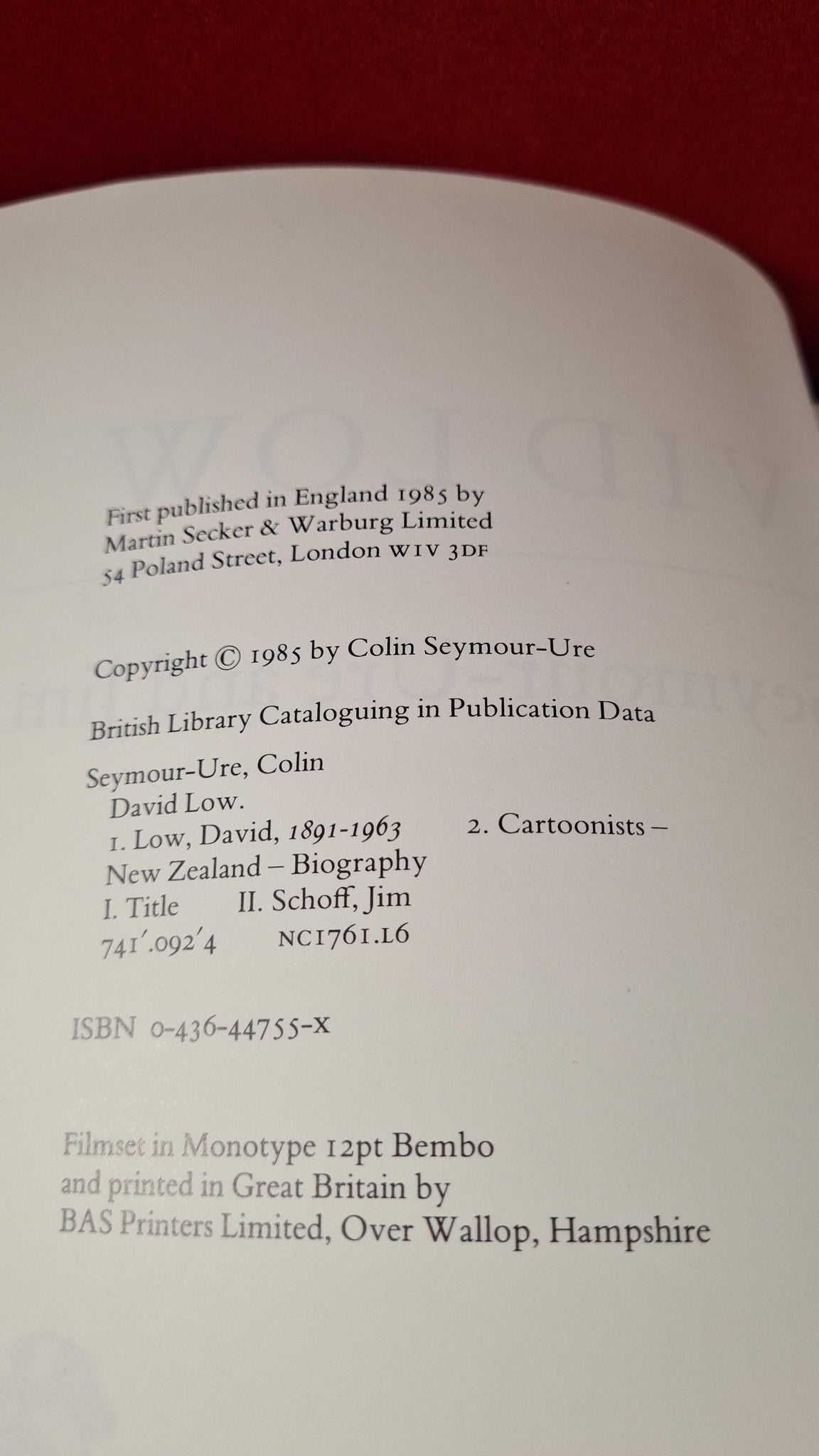 Colin Seymour-Ure & Jim Schoff - David Low, Secker & Warburg, 1985 ...