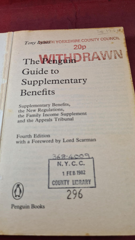 Tony Lynes - Penguin Guide to Supplementary Benefits, 1981, Paperbacks ...