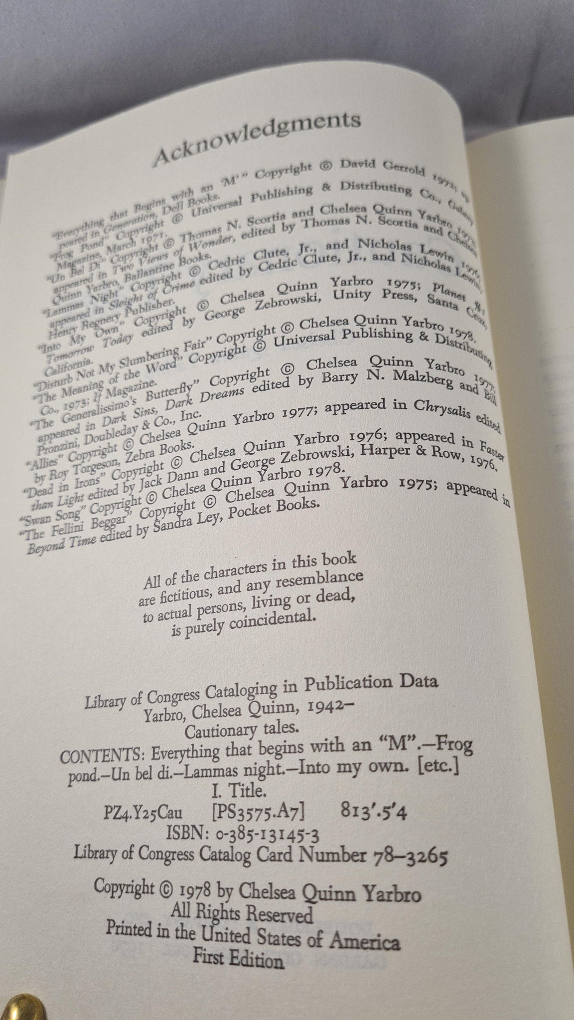 Chelsea Quinn Yarbro - Cautionary Tales, Doubleday, 1978, First Editio ...