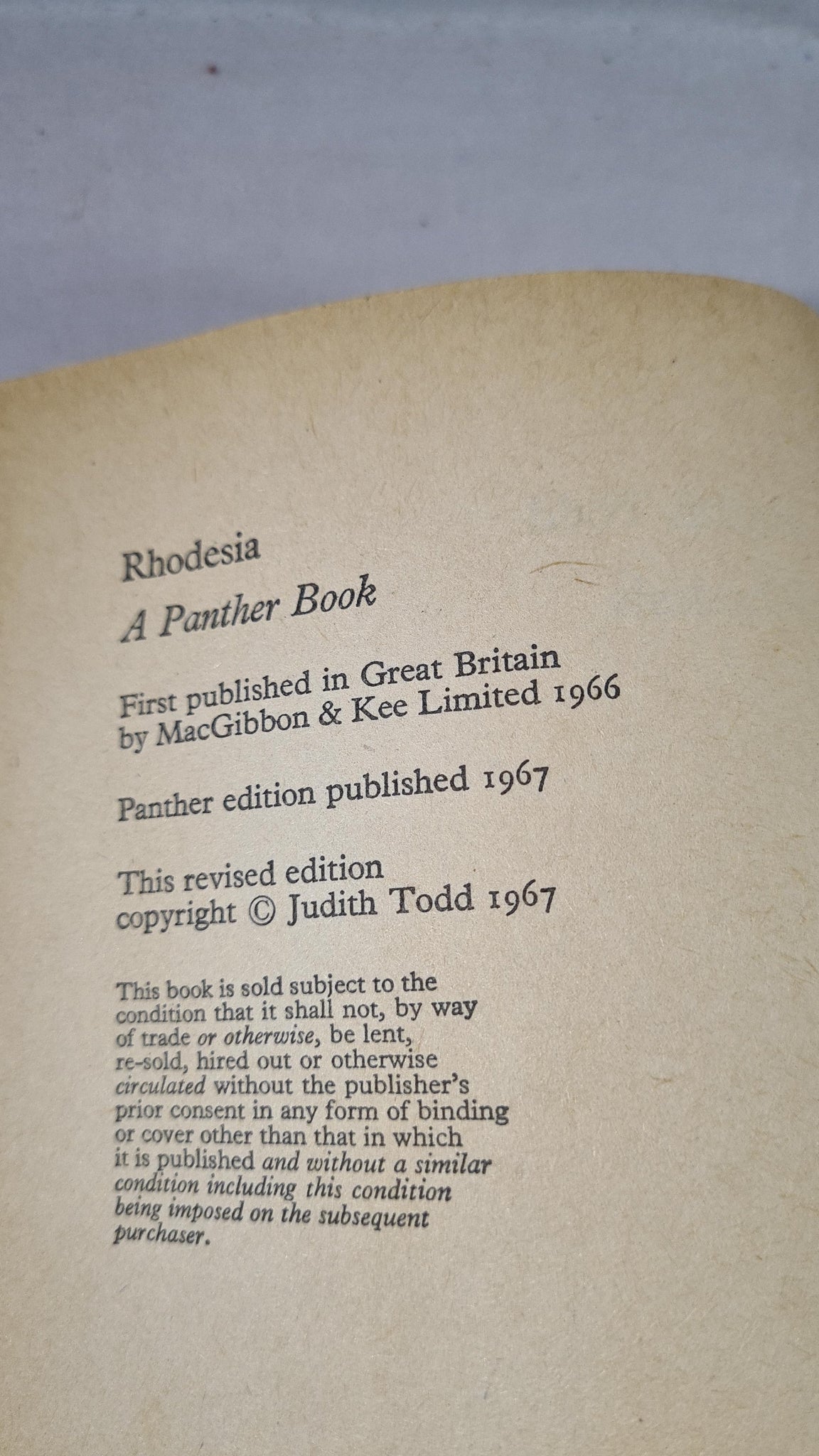 Judith Todd - Rhodesia, Panther, 1967, Paperbacks – Richard Dalby's Library