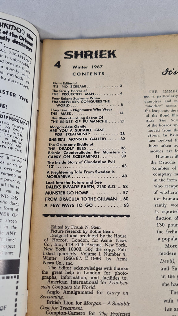 Shriek! Winter 1967, The Monster Horror Magazine – Richard Dalby's Library