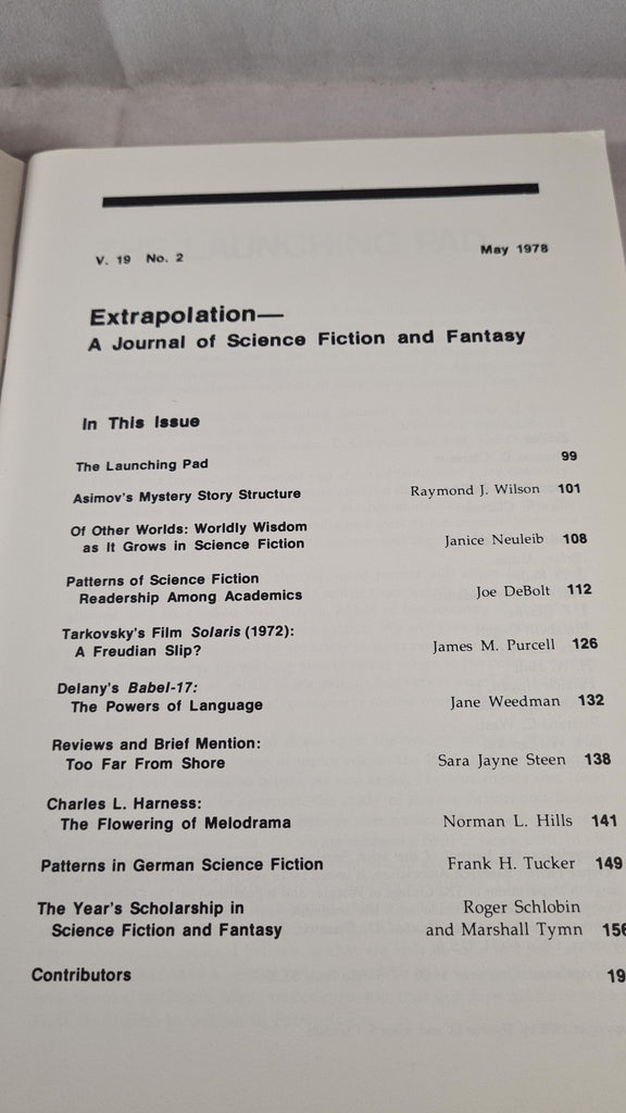 Extrapolation Volume 19 Number 2 May 1978 – Richard Dalby's Library