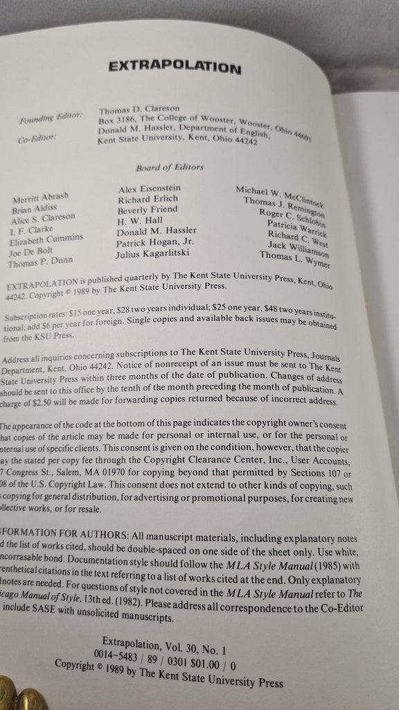 Extrapolation Volume 30 Number 1 Spring 1989 – Richard Dalby's Library