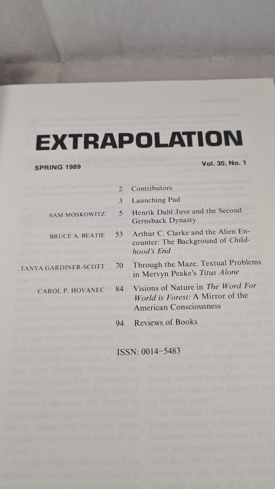Extrapolation Volume 30 Number 1 Spring 1989 – Richard Dalby's Library