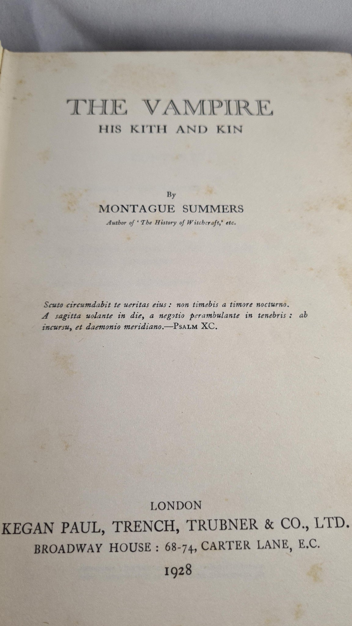 Montague Summers - The Vampire His Kith & Kin, Kegan Paul, 1928 ...
