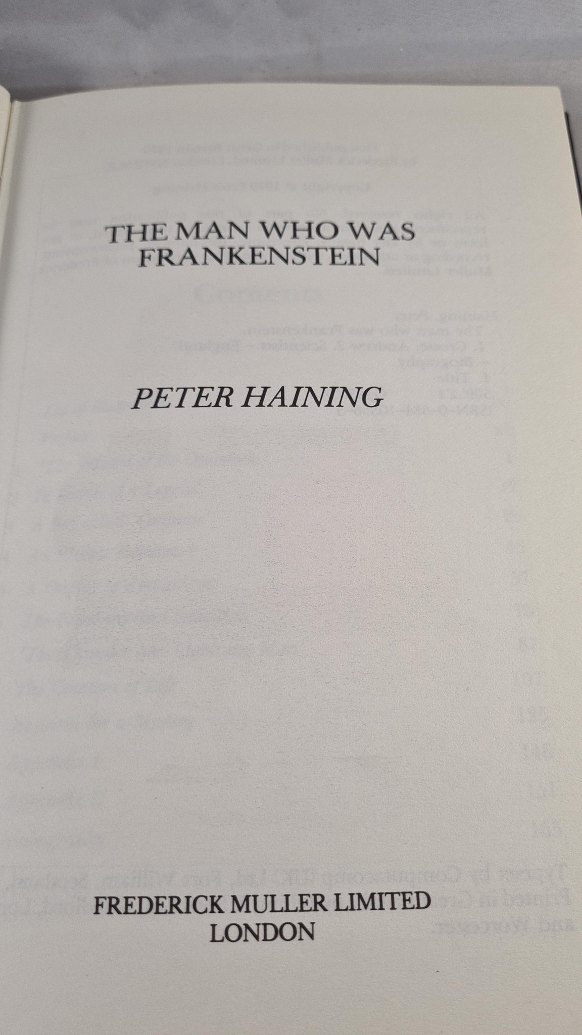 Peter Haining - The Man Who Was Frankenstein, Muller, 1979 – Richard ...
