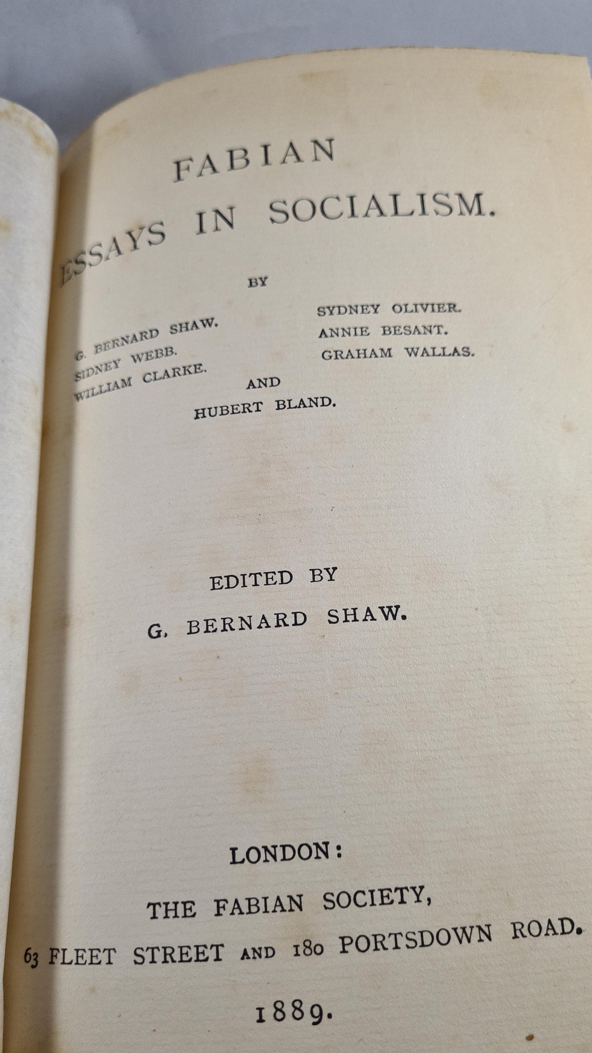 Bernard Shaw - Fabian Essays in Socialism, Fabian Society, 1889, First ...