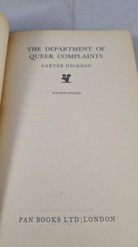 Carter Dickson - The Department of Queer Complaints, Pan Books, 1963 ...